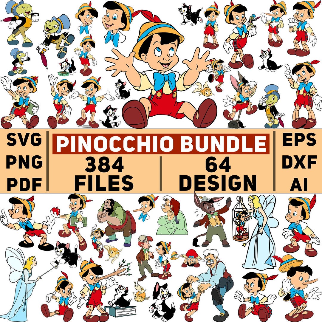 Pinocchio SVG Bundle | 64 Designs | Png Dxf Eps Pdf Ai Svg | Disney ...