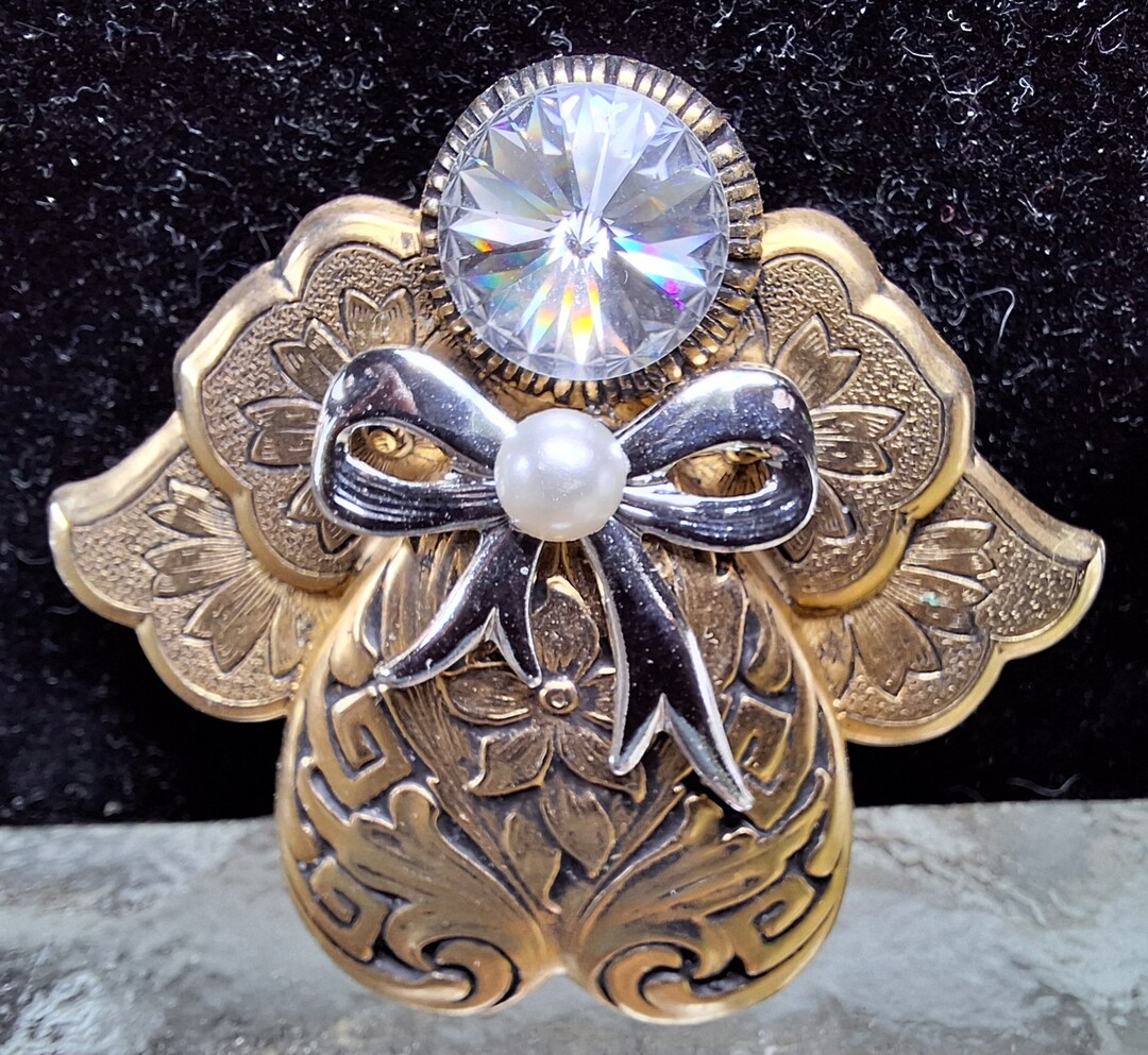 Vintage AOL Jane Two Tone Angel Pin - Etsy