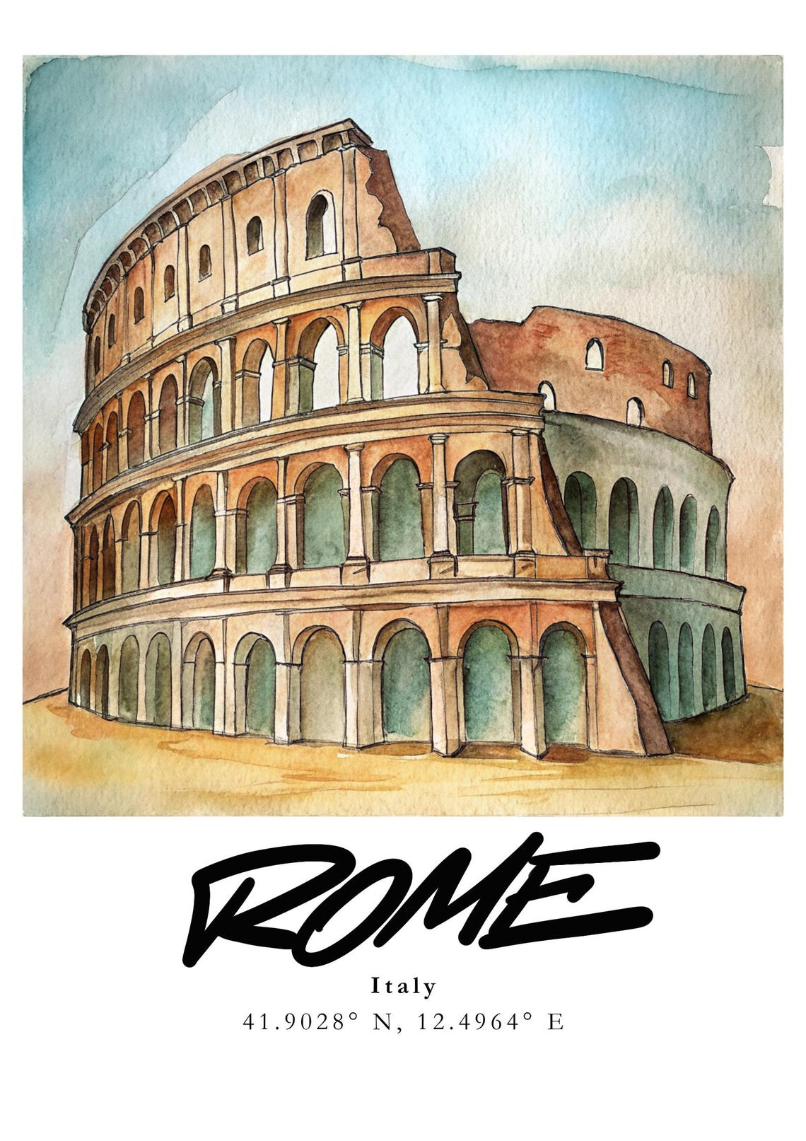 Colosseum Illustration, Rome Wall Art, Colosseum Digital Print, Rome ...