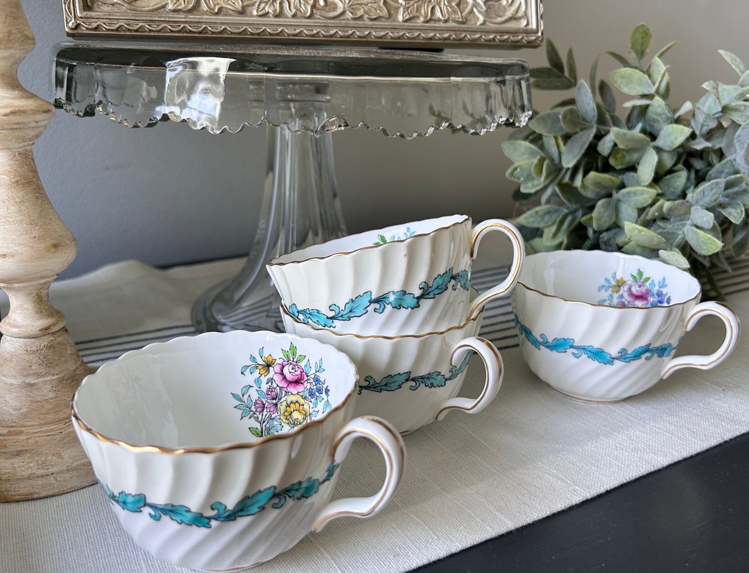 Vintage Turquoise Floral Tea Cup Set Minton China ardmore Floral ...