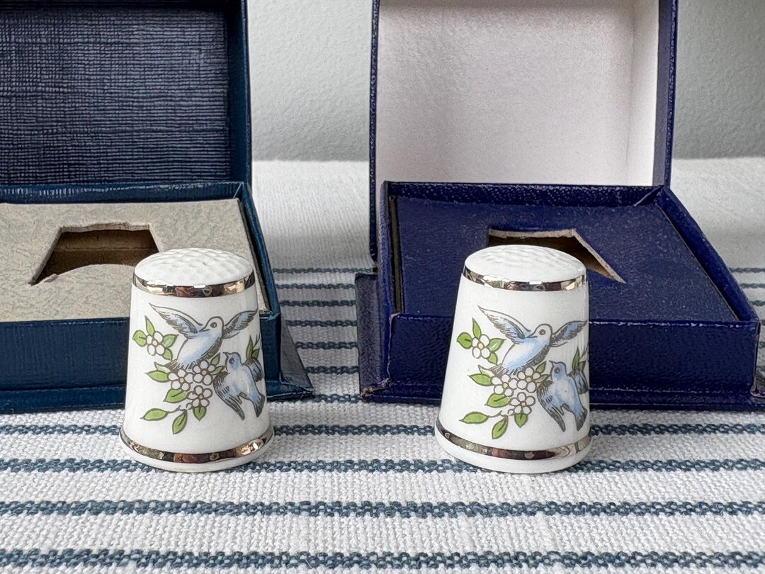 Royal Worcester Thimbles ~ Blue Birds & Flowers ~ Made in England ...