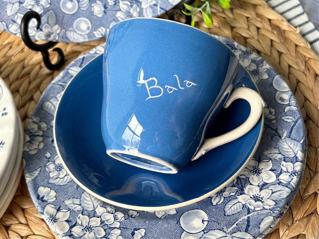 Vintage Blue Cornishware Tea Cup Sandygate Pottery Cup and Saucer Devon ...