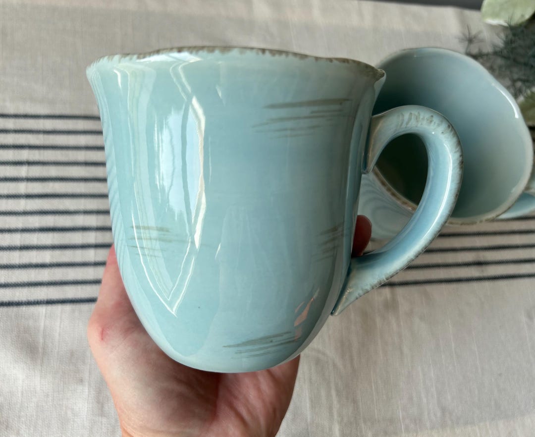 Ballard Designs Aqua Blue Coffee Mugs (set of 2) - Coastal Ceramic ...