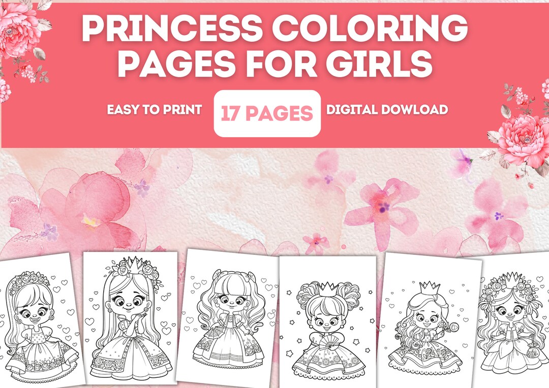 Princess Coloring Book Princess Coloring Pages Princess Etsy