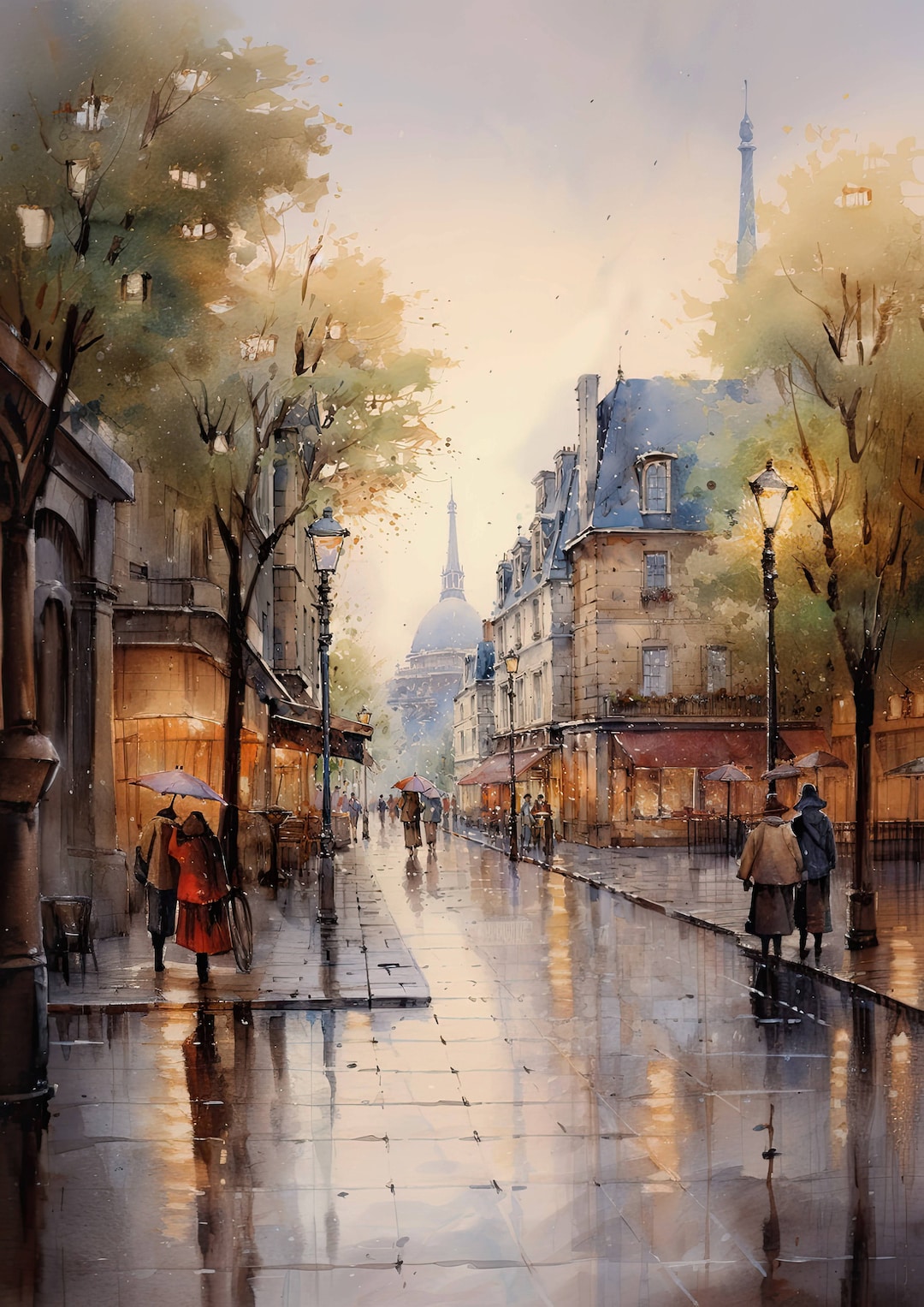 Paris Watercolor, Paris Art, Paris Scene Print, Vertical Print ...