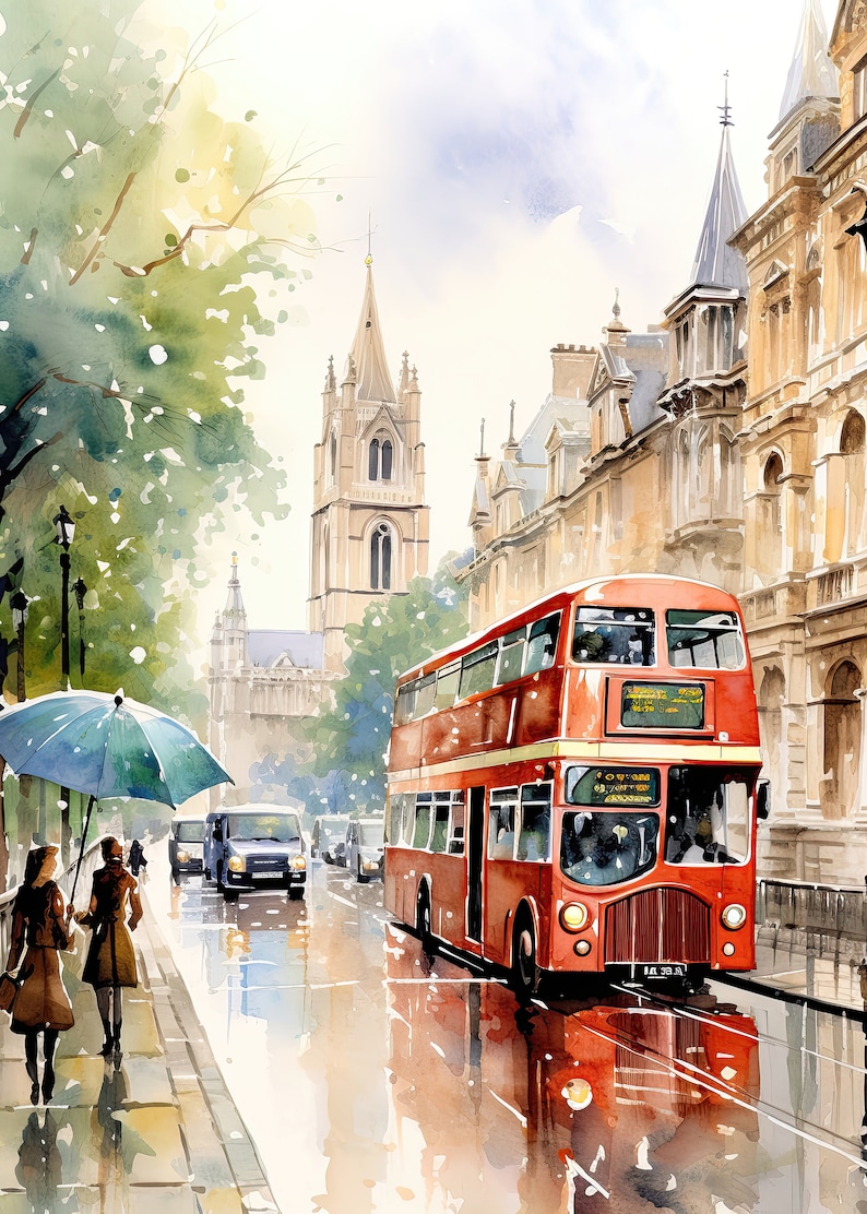 London Watercolor, London Art, London Scene, Downloadable Print ...