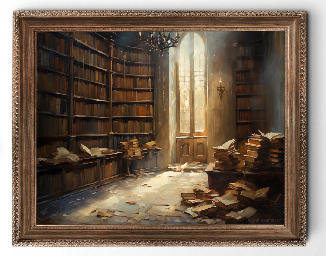 Old Library Oil Painting / Interior Print / Downloadable Print ...