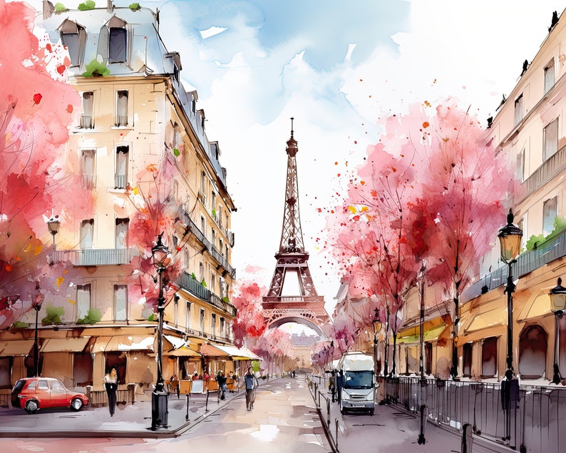 Paris Watercolor, Paris Art, Paris Painting, Paris Scene, Downloadable ...