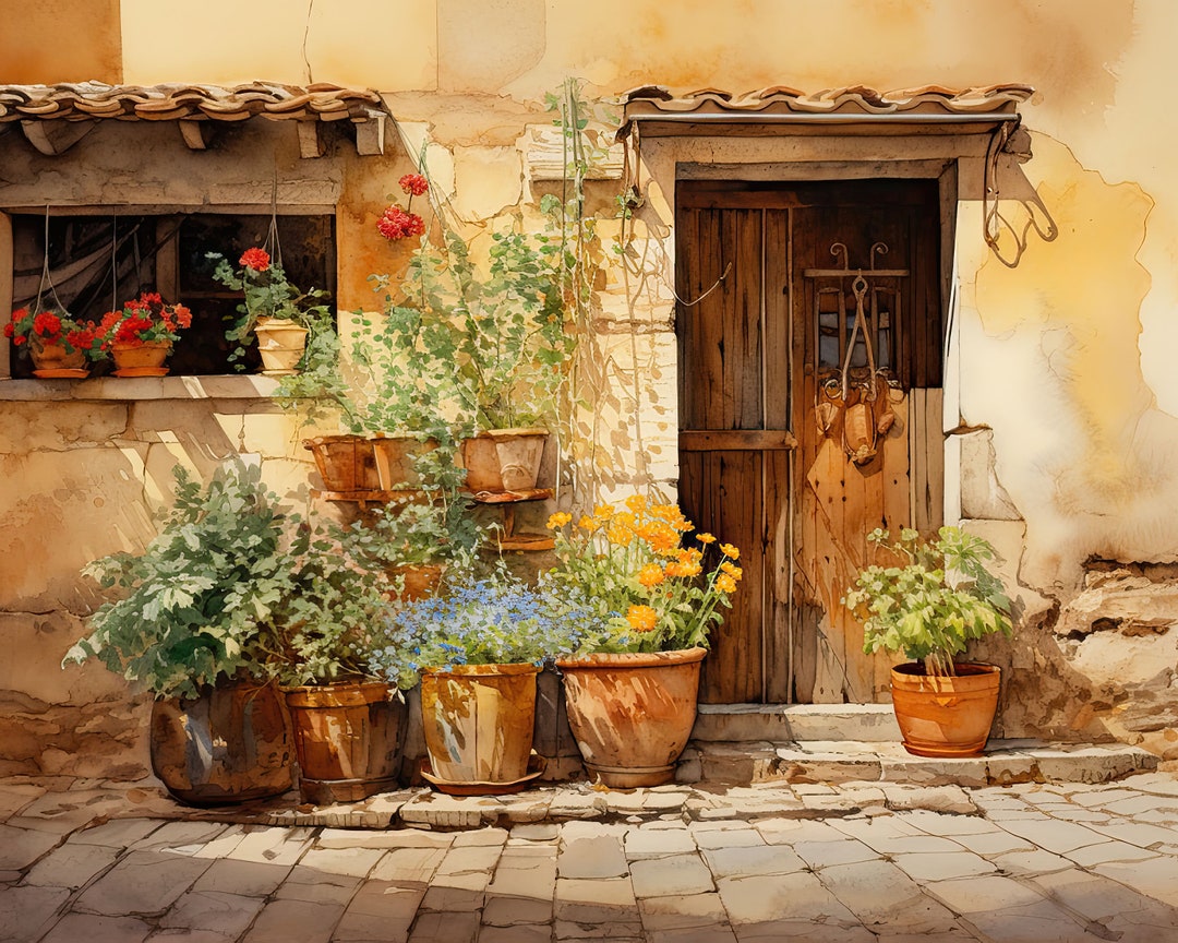 Tuscany Watercolor, Tuscany Art, Tuscany Digital Watercolor, Italy ...