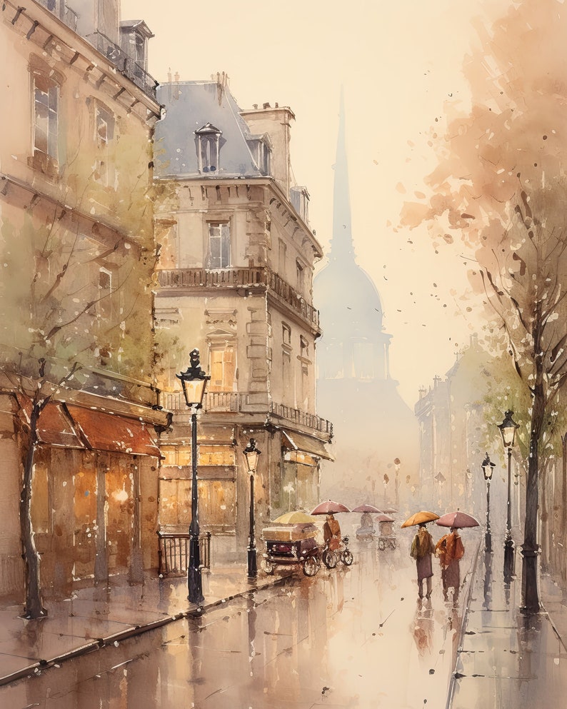 Paris Watercolor, Paris Scene, Paris Art, Watercolor, Downloadable ...