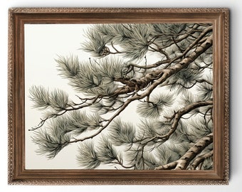 Pine Tree Branch Print, Vintage Tree Drawing Enhanced, Printable Tree ...