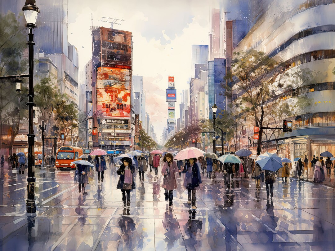 Tokyo Watercolor, Tokyo Art, Tokyo Painting, Vintage Watercolor ...