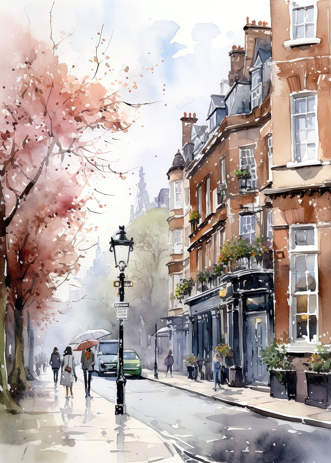 London Watercolor, London Art, London Scene, London Painting, Vintage ...