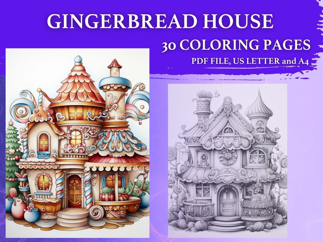 30 GINGERBREAD House Digital Coloring Pages, Gingerbread House Coloring ...