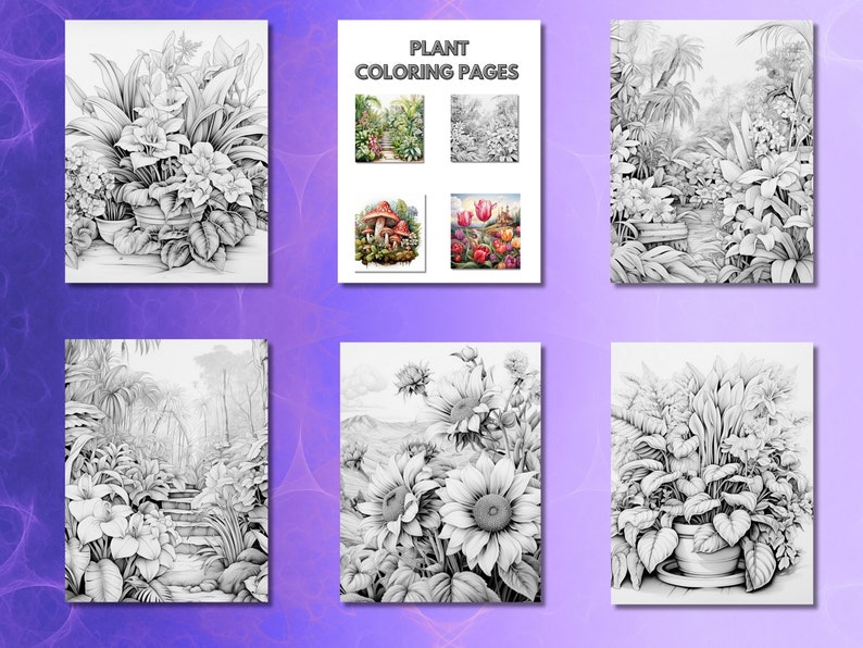 30 PLANTS Digital Coloring Pages, Plants Coloring Book, PDF File, US ...