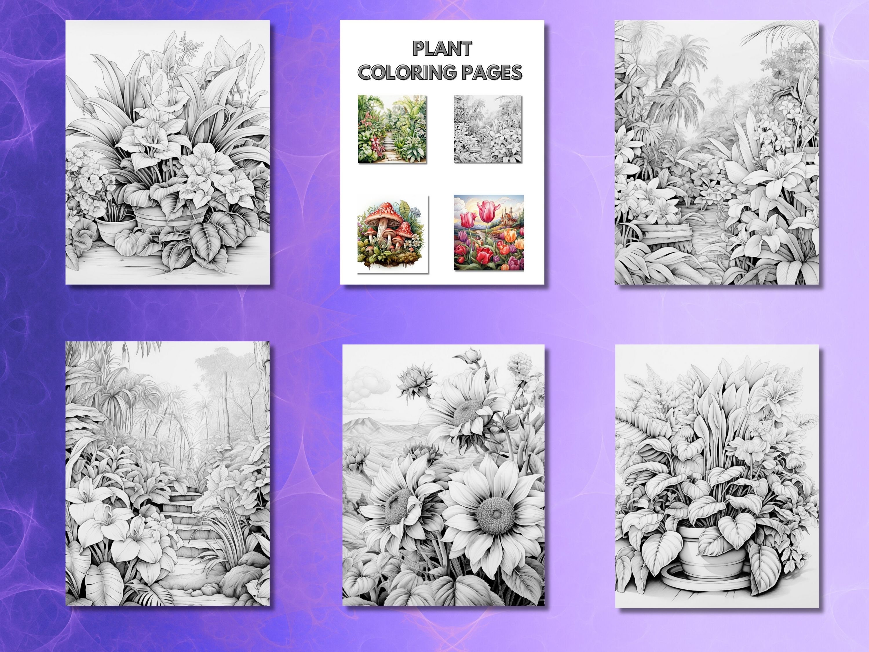 30 PLANTS Digital Coloring Pages, Plants Coloring Book, PDF File, US ...