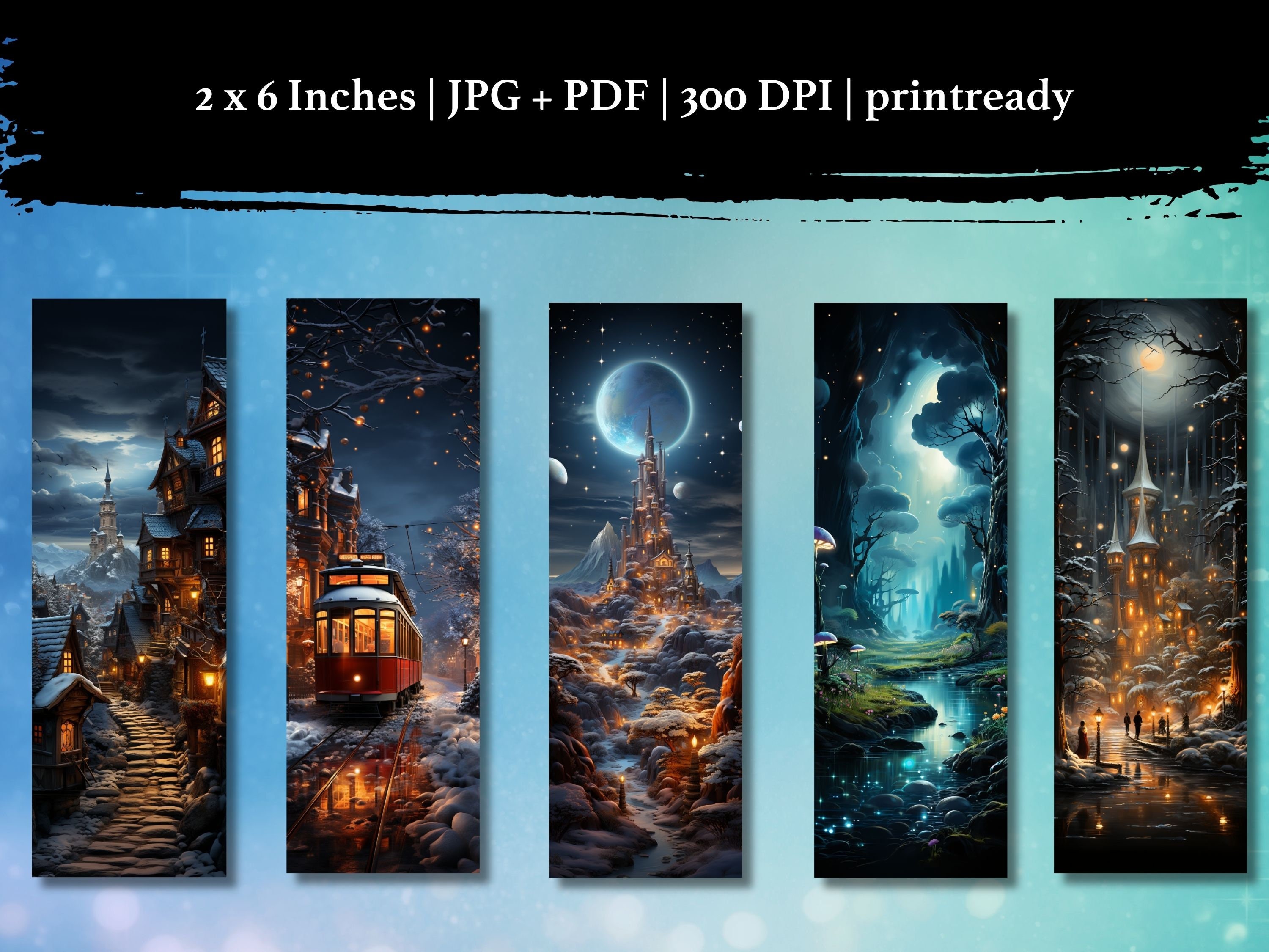 25 Magic Winter Printable Bookmarks, JPG Pages Print & Cut, PDF File ...
