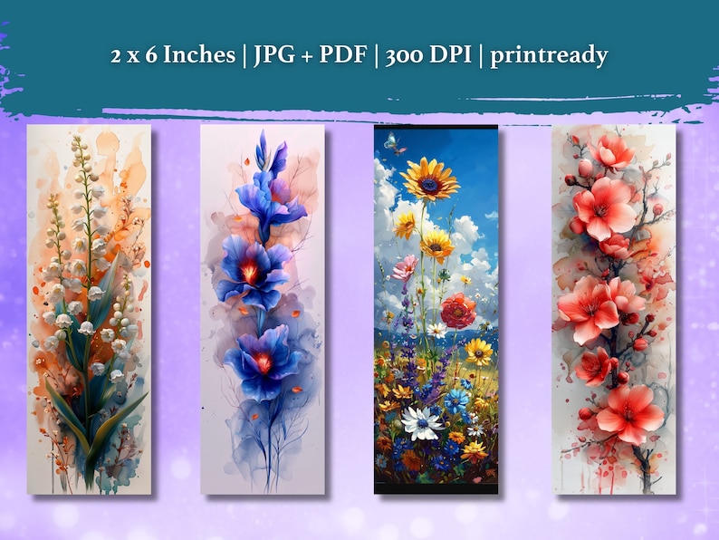 15 Spring Flowers, Water Color 3D, Effect, Printable Bookmarks, 15 ...