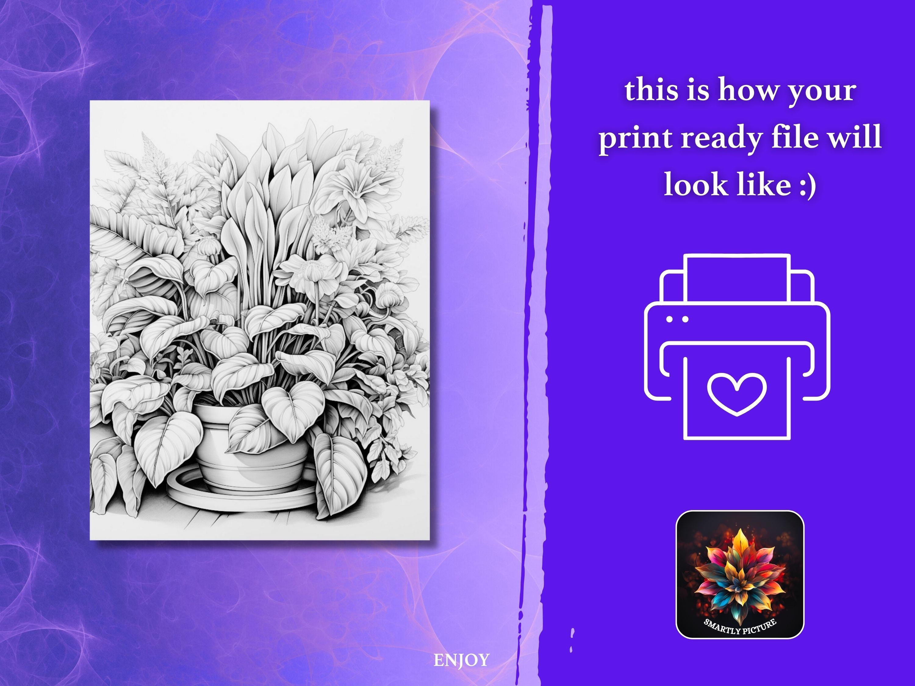 30 PLANTS Digital Coloring Pages, Plants Coloring Book, PDF File, US ...