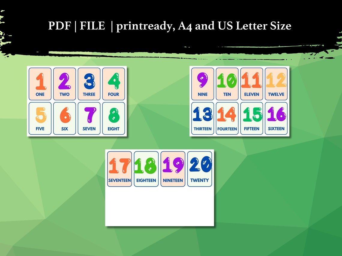 Numbers Flash Cards 1 to 20, Numbers Coloring Pages, Flash Cards Set ...
