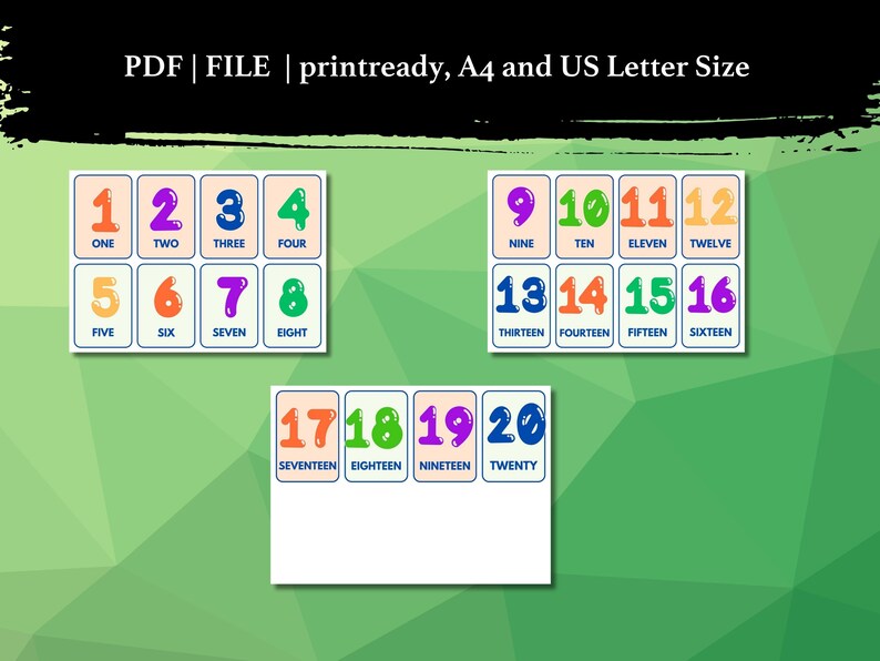 Numbers Flash Cards 1 to 20, Numbers Coloring Pages, Flash Cards Set ...