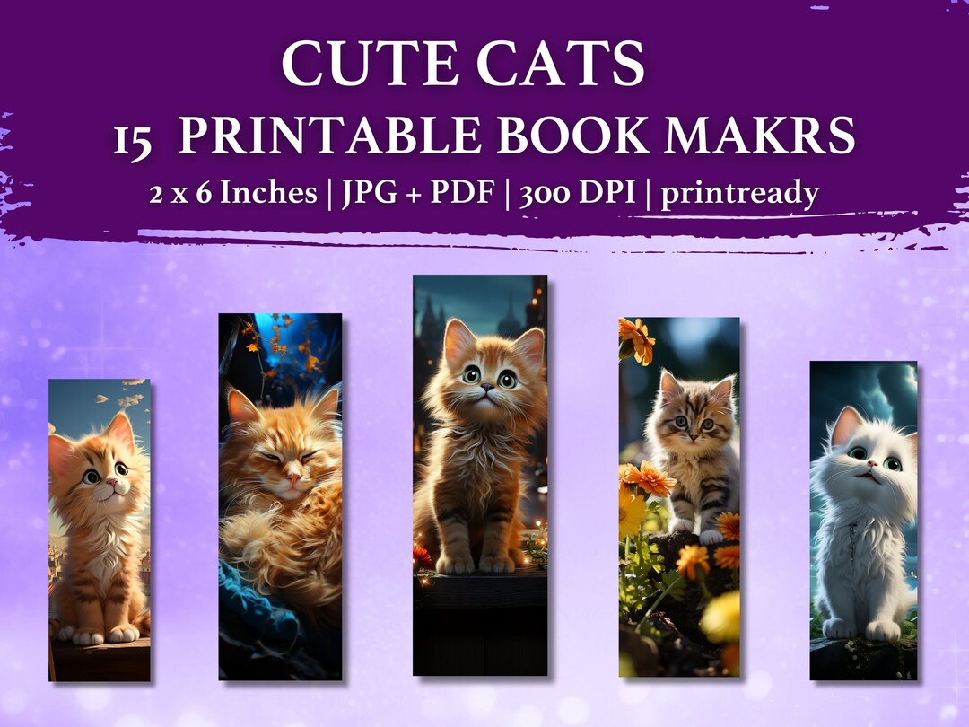 15 Cute CATS Bookmark , Cute Cats, Printable Bookmarks, JPG Pages Print ...