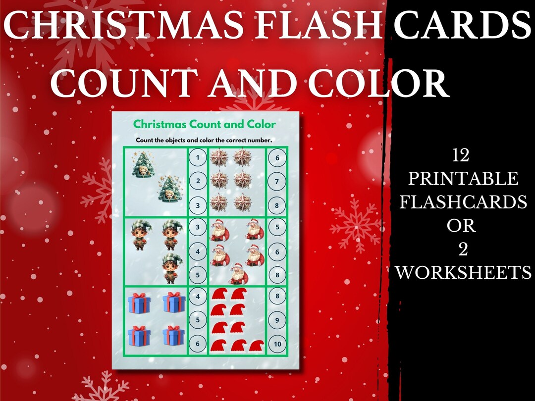 Christmas Flash Cards Count and Color, Learning Cards Set, Preschool ...