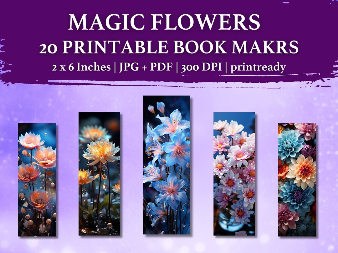 20 Magic Flowers Printable Bookmarks, Magic Flowers, JPG Pages Print ...