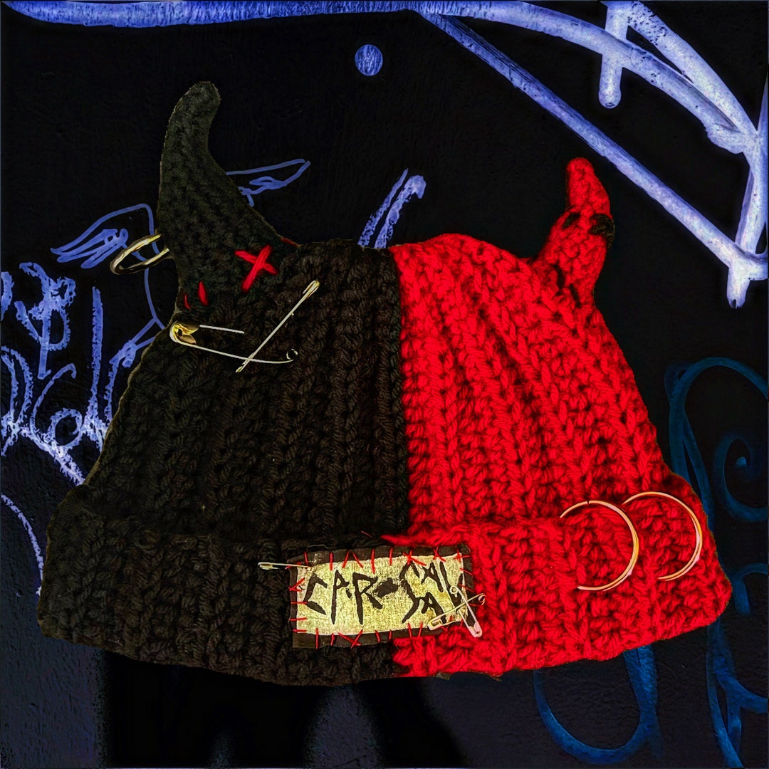 Red and Black Horned Crochet Handmade Devil Beanie Hat - Etsy