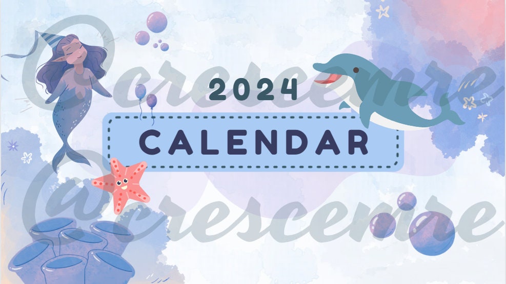 2024 Printable Calendar Mermaid Minimalist Monthly Calendar - Etsy