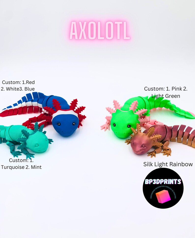 Axolotl, Baby Axolotl, Articulated 3d Printed, Custom Color Options ...