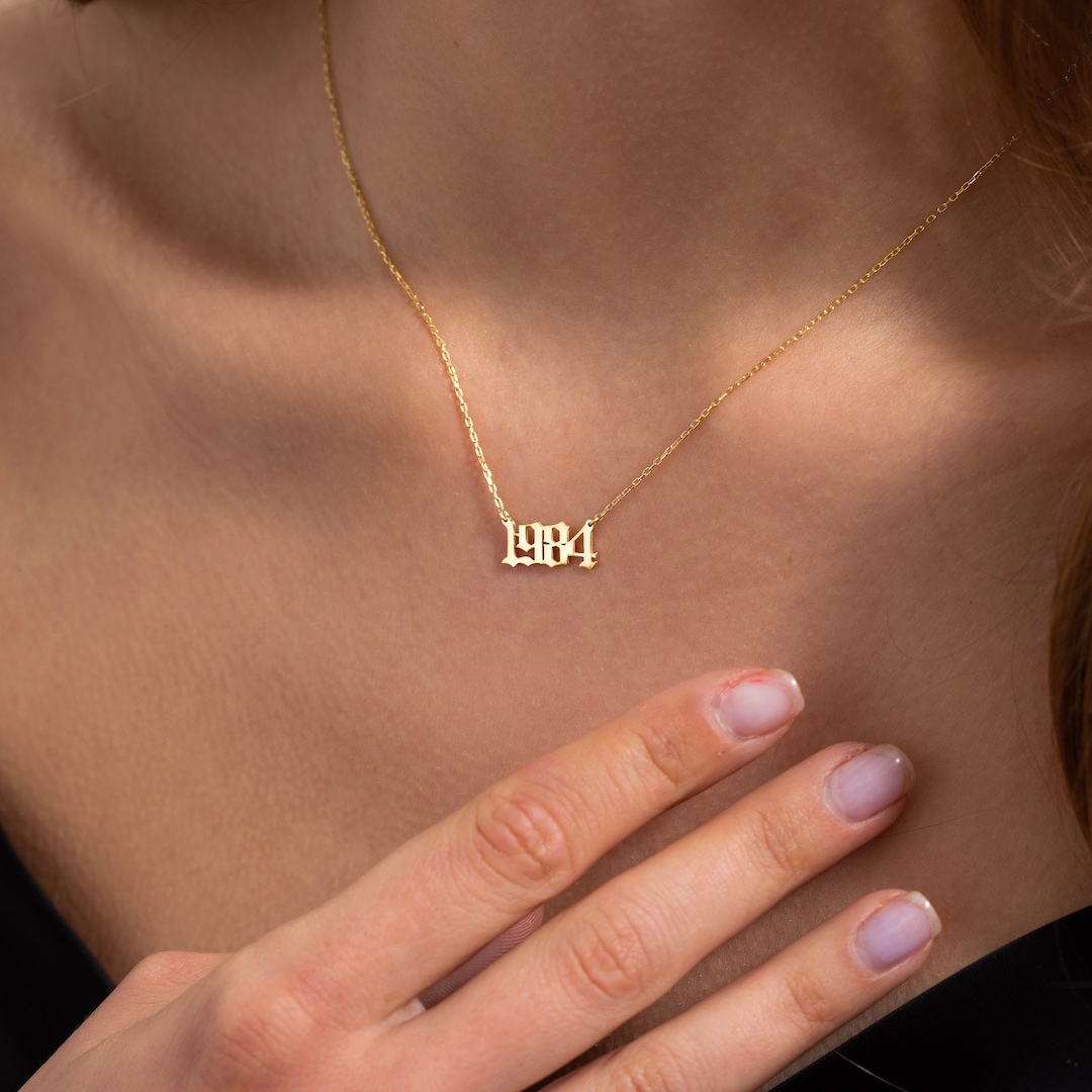 14K Solid Gold Personalized Number Necklace | Custom Year Date Necklace ...