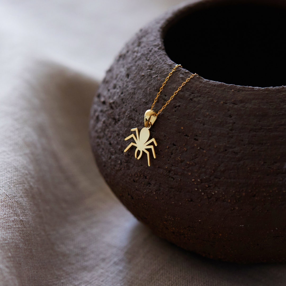 14K Solid Gold Spider Necklace | Adjustable Spider Necklace | Dainty ...