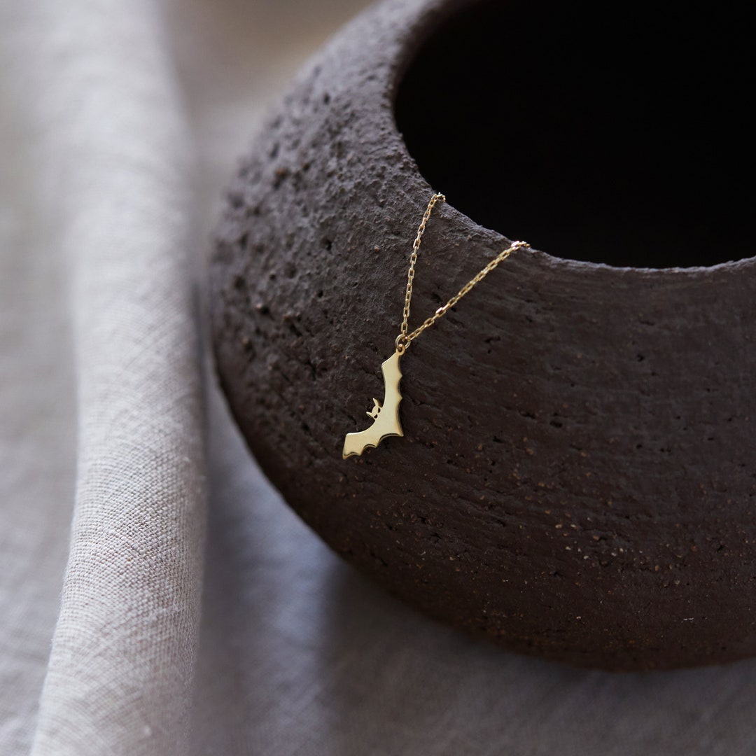 14K Solid Gold Swinging Bat Necklace | Adjustable Swinging Bat Necklace ...