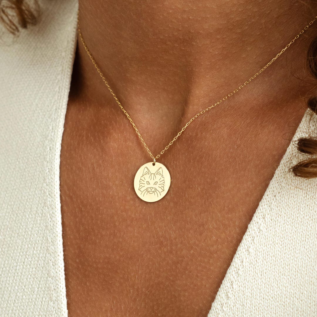 14K Gold Cat Coin Necklace | Sterling Silver Animal Pendant ...
