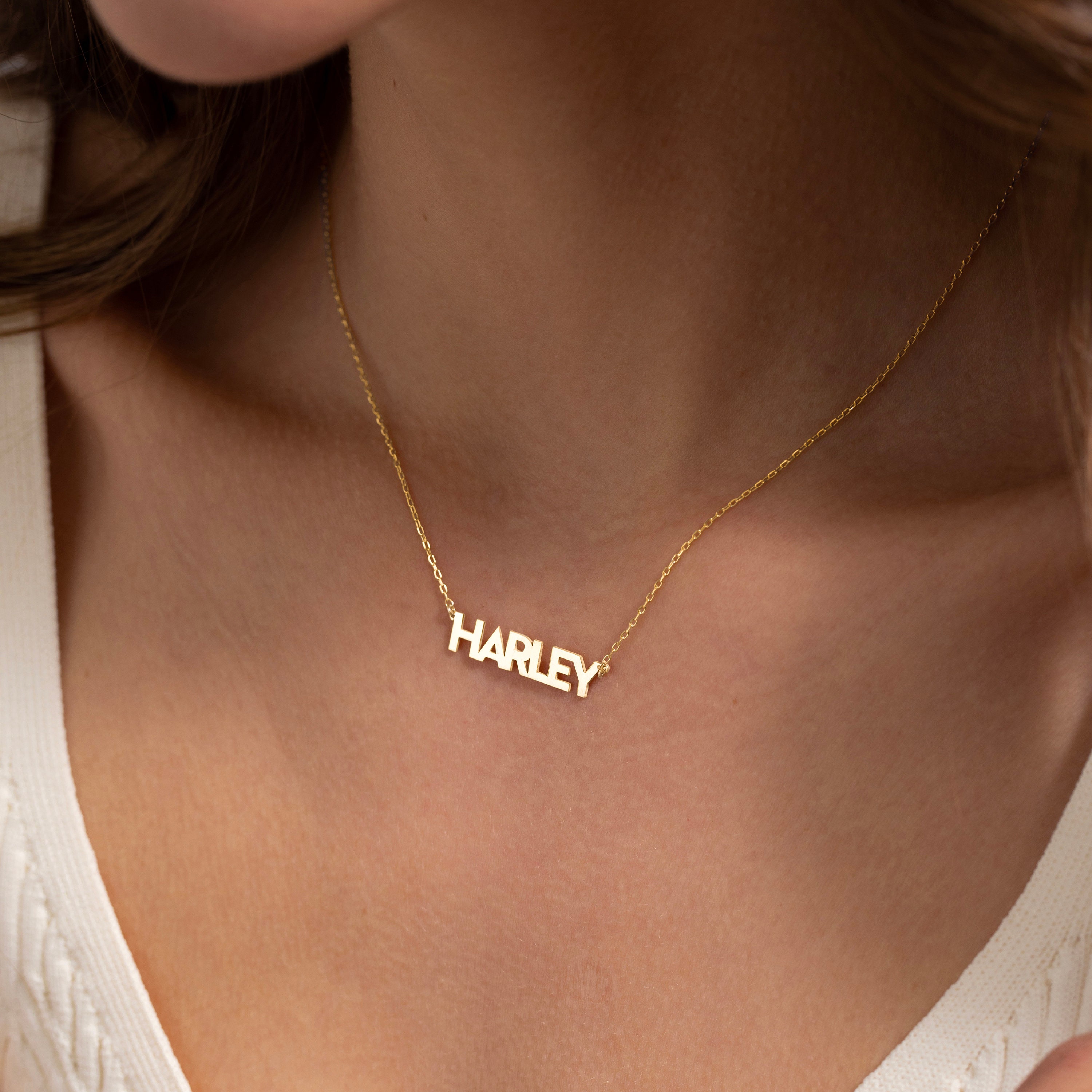 14K Solid Gold Personalized Name Necklace | Custom Nameplate Jewelry - Etsy