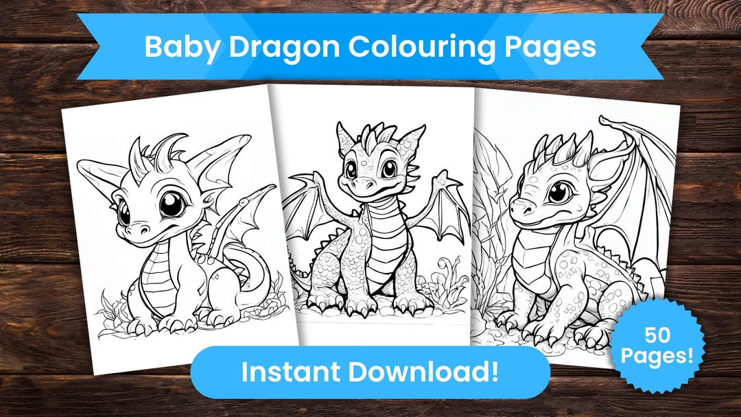 50 Baby Woodland Dragon Fantasy Coloring Pages Instant Download PDF for ...