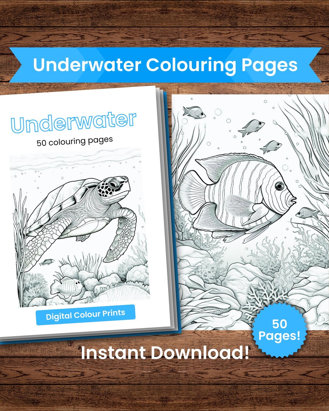 50 Enchanted Underwater Colouring Pages Printable Grayscale Ocean Life ...