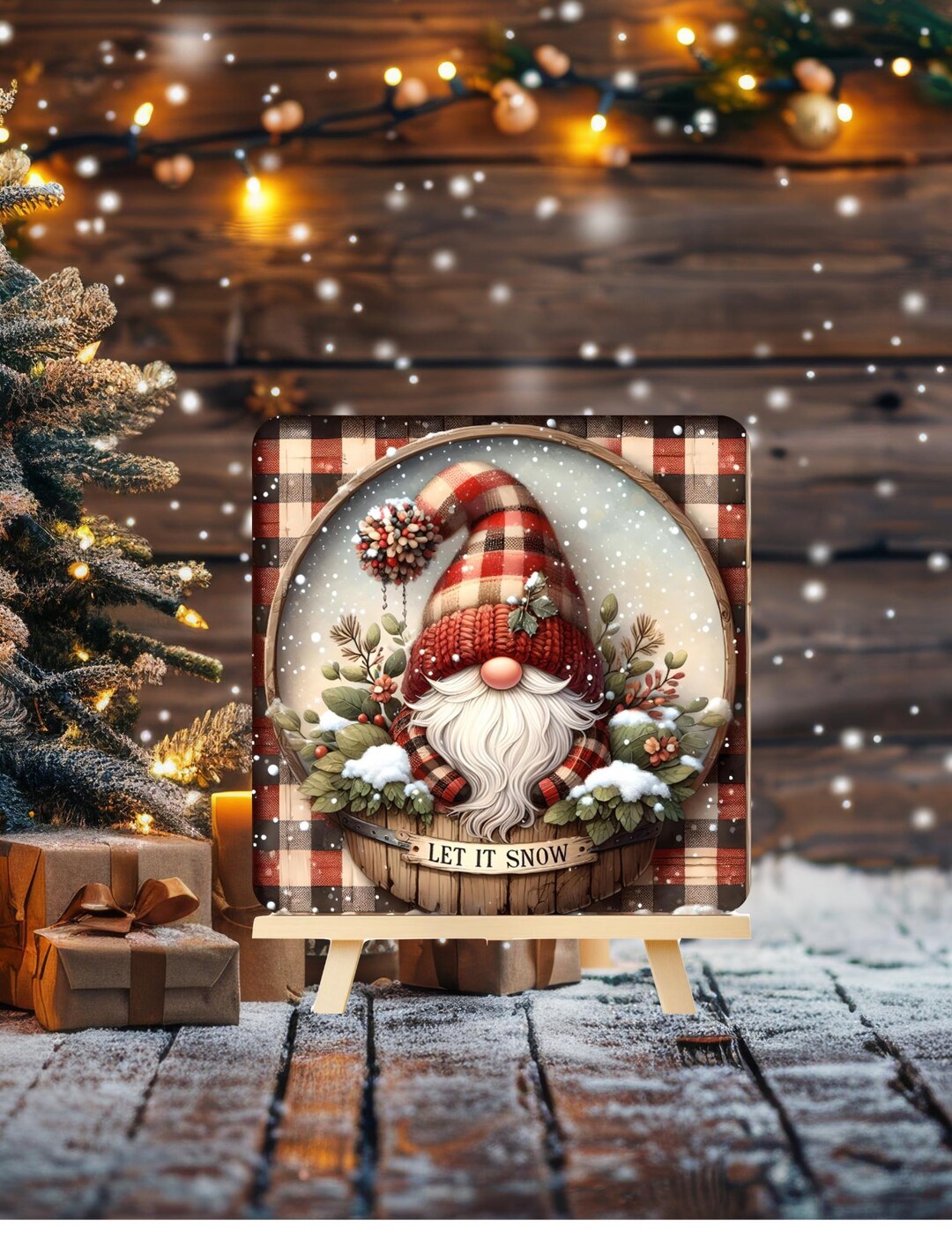 Santa, Vintage Christmas Sign, Let It Snow, Wood Block Sign, Holiday ...