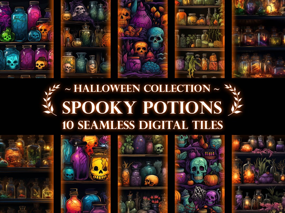 Halloween Spooky Potions Seamless Tiles. Halloween Digital Paper. Witch ...