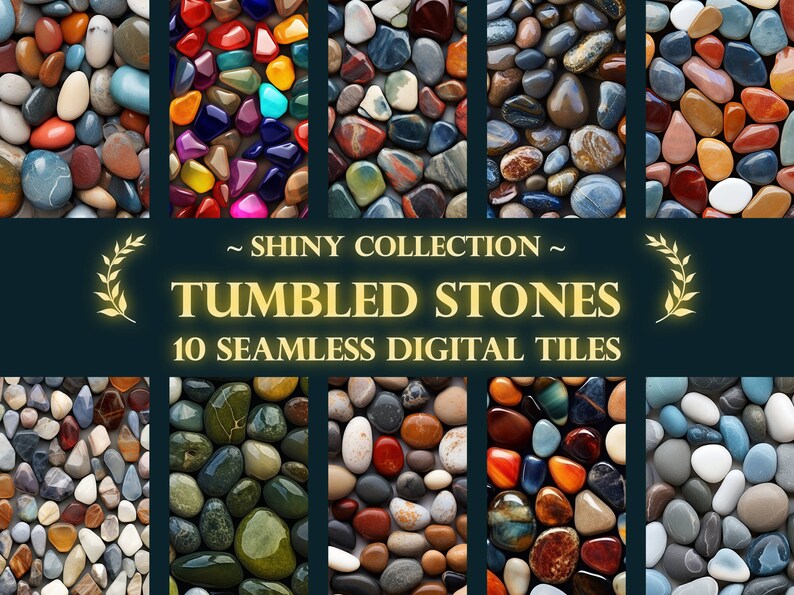 Tumbled Stones. Smooth Shiny Rocks Digital Paper. Rounded Pebbles ...