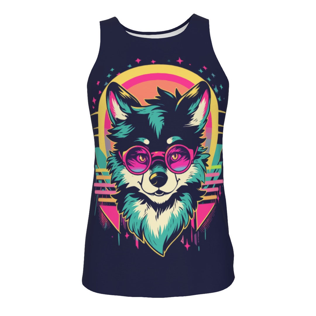 Cyber Punk Wolf / Unisex Tank Top / Canine Wearing Sunglasses / Unique ...