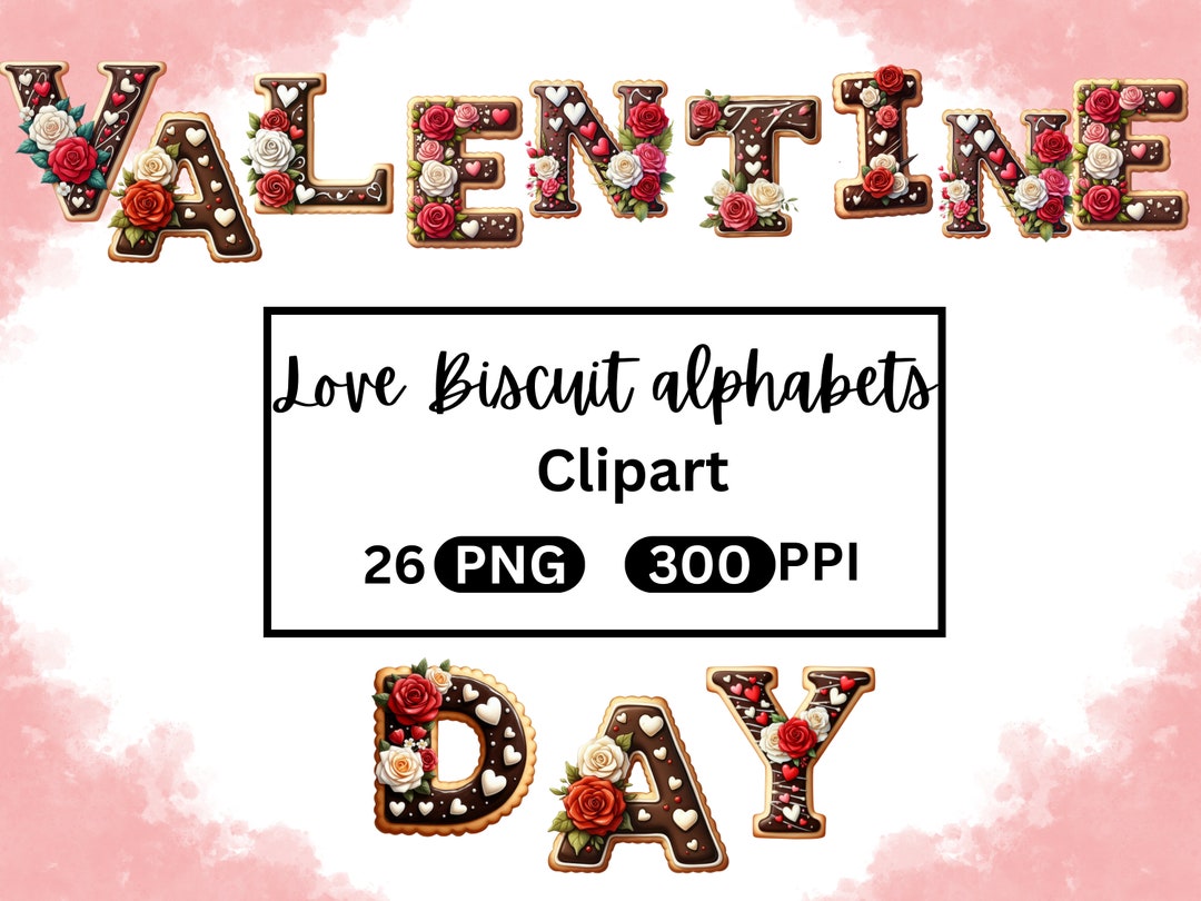 Love Biscuit Alphabet Clipart watercolor Digital Download-valentine ...