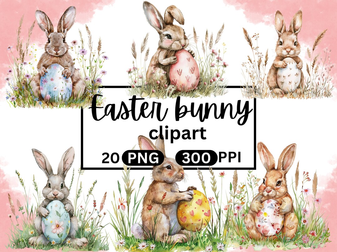 Easter Bunny and Egg Clipart-watercolor Clipart-digital Download-paper ...