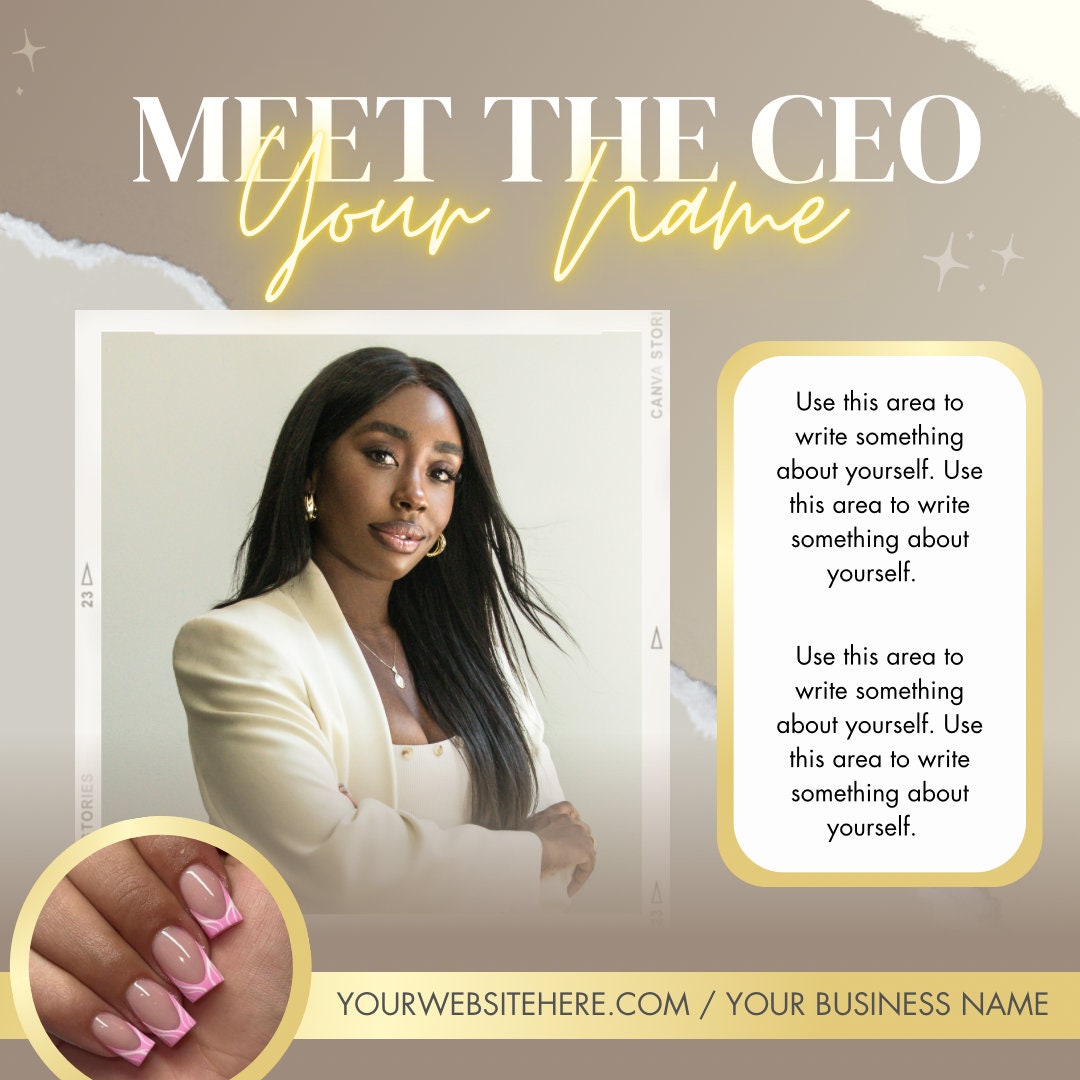 Meet the CEO Template for Businesses: Nails, Hair, Makeup, Lashes, Stylists, Beauty Etc, Gold ...