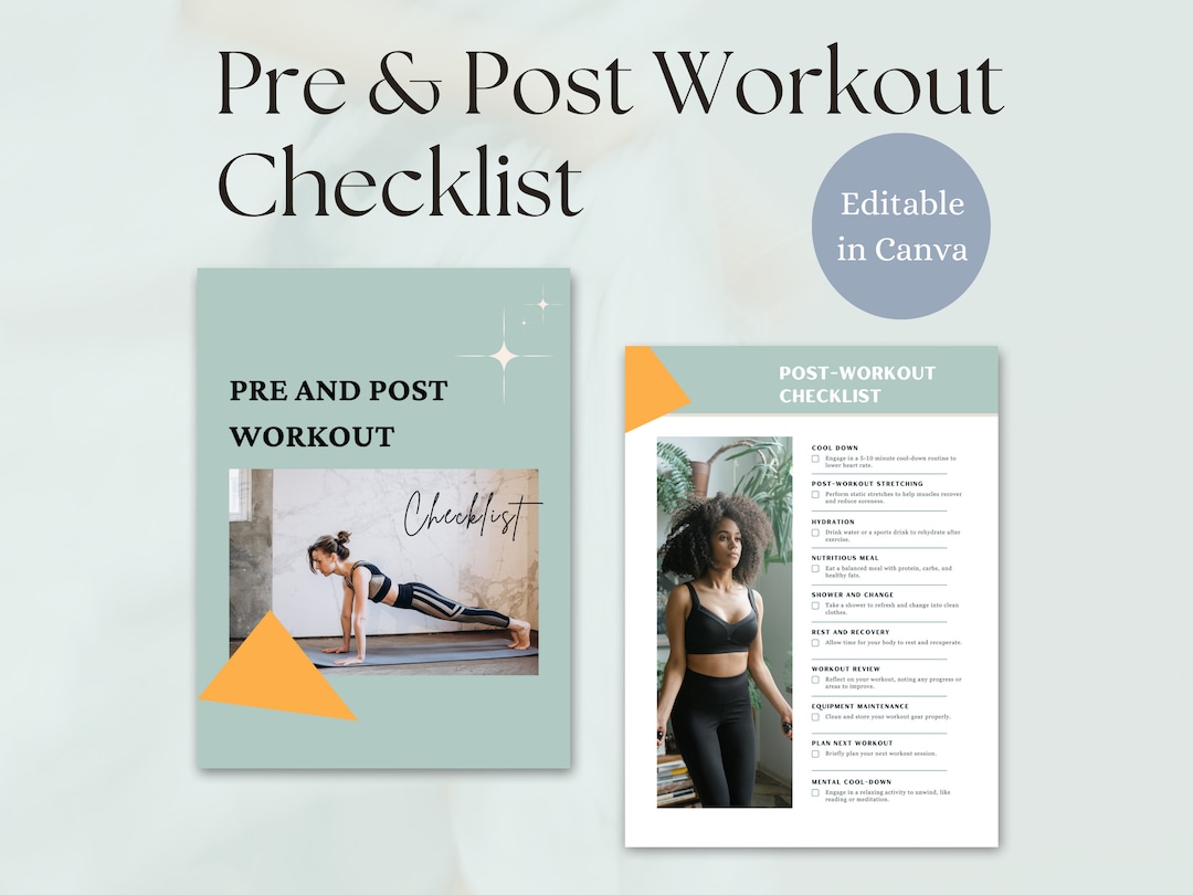 Printable Pre and Post Workout Checklist Workout Canva Template Fitness ...