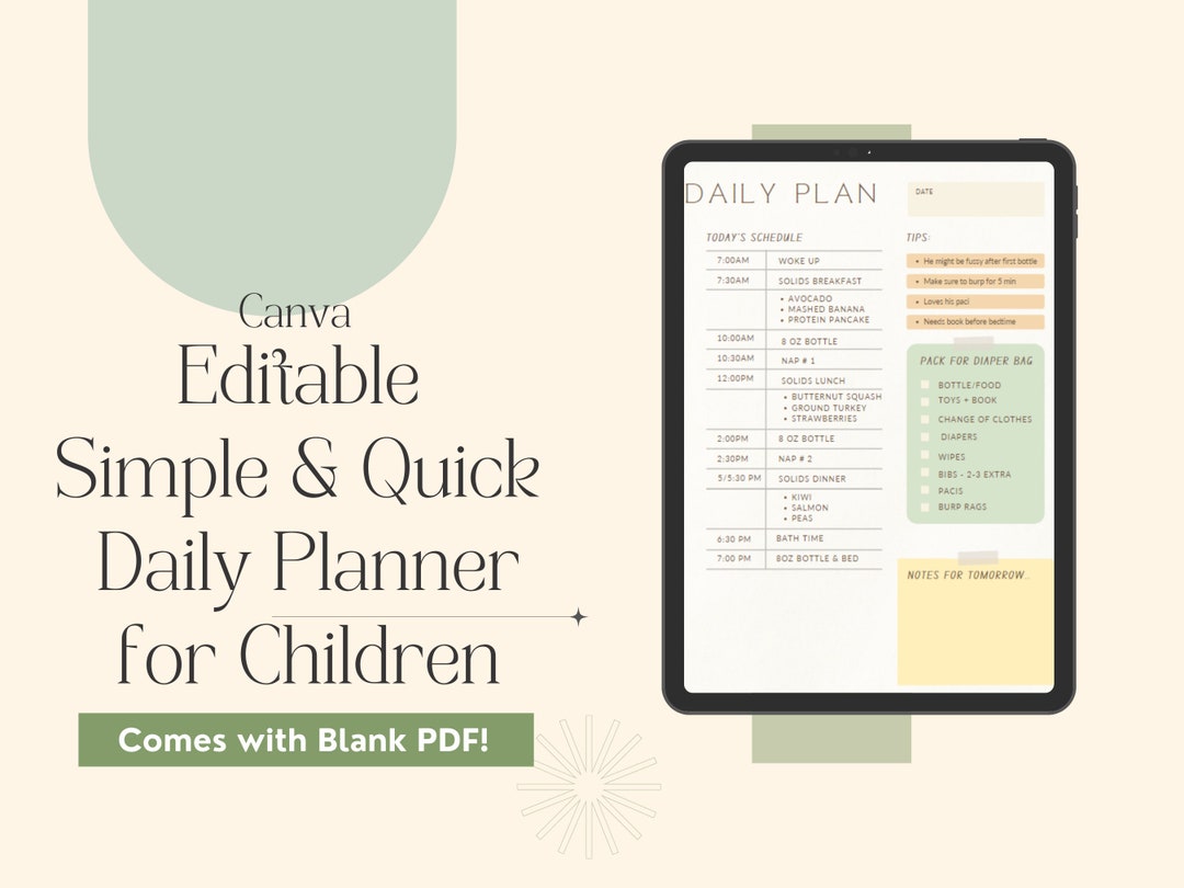 Editable Simple & Quick Daily Planner for Children - Etsy