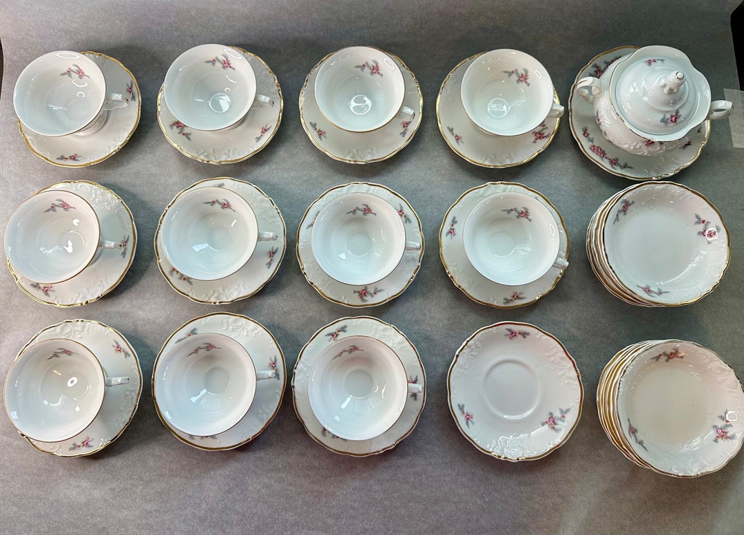 Vintage Wawel Poland, White With Gold Embrossing, Pink Rose Tea Set. - Etsy
