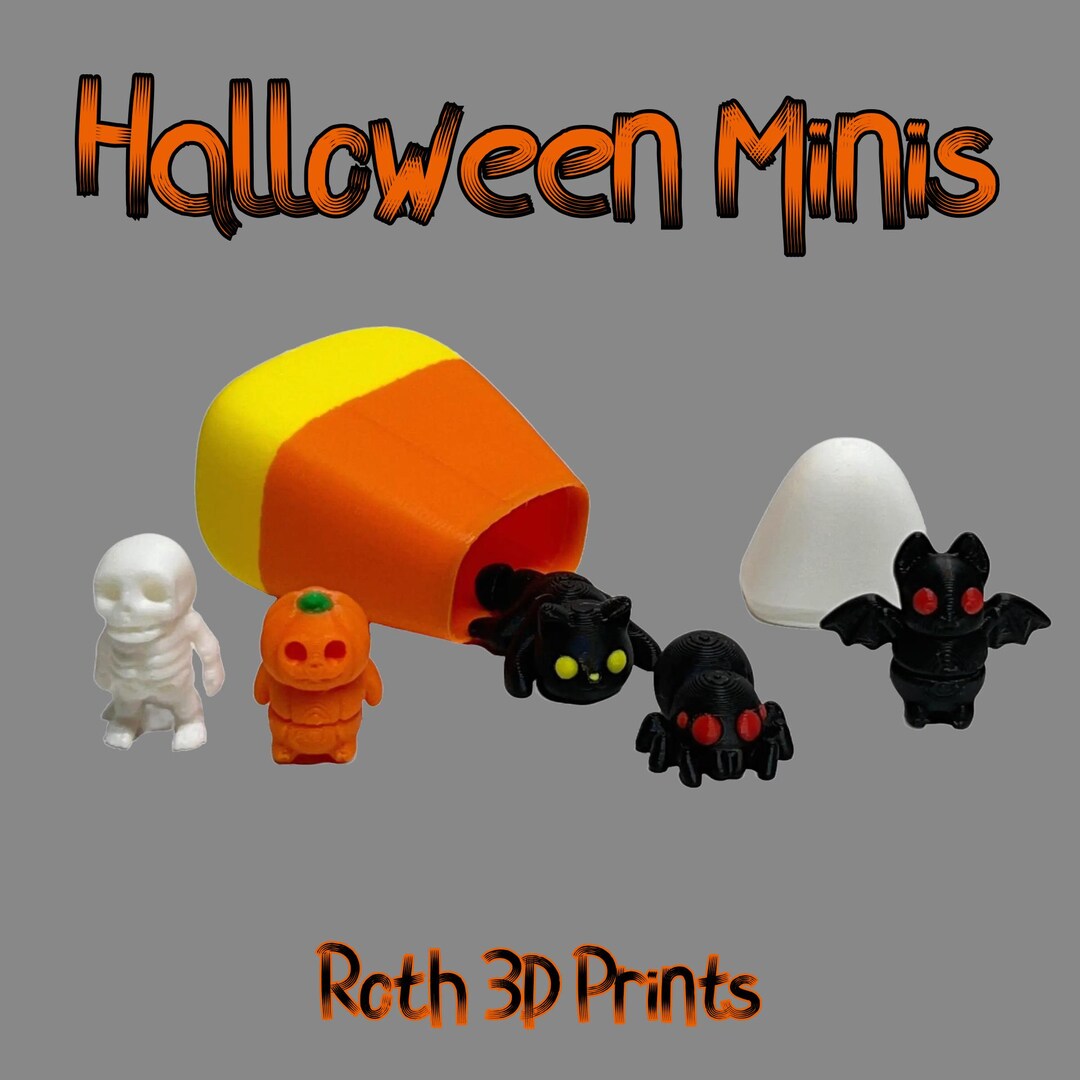 3D Printed Halloween Mini Figurines: Bat, Skeleton, Spider, Cat ...