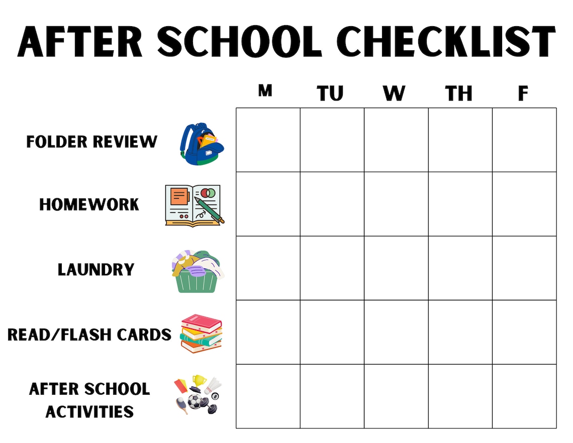 After School Checklist | Digital Download After School Checklist ...